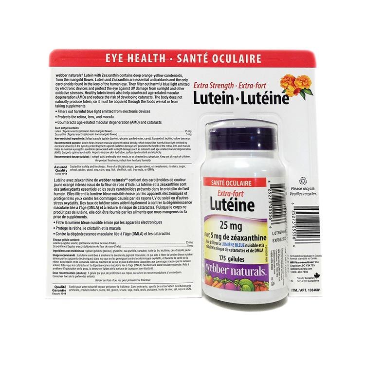 Webber Naturals, Lutein 25mg, 175 Softgels - Lifeplus Natural Health